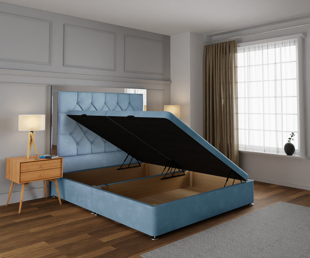 Chesterfield Mirrored Ottoman Storage Divan Bed Base With Headboard ...