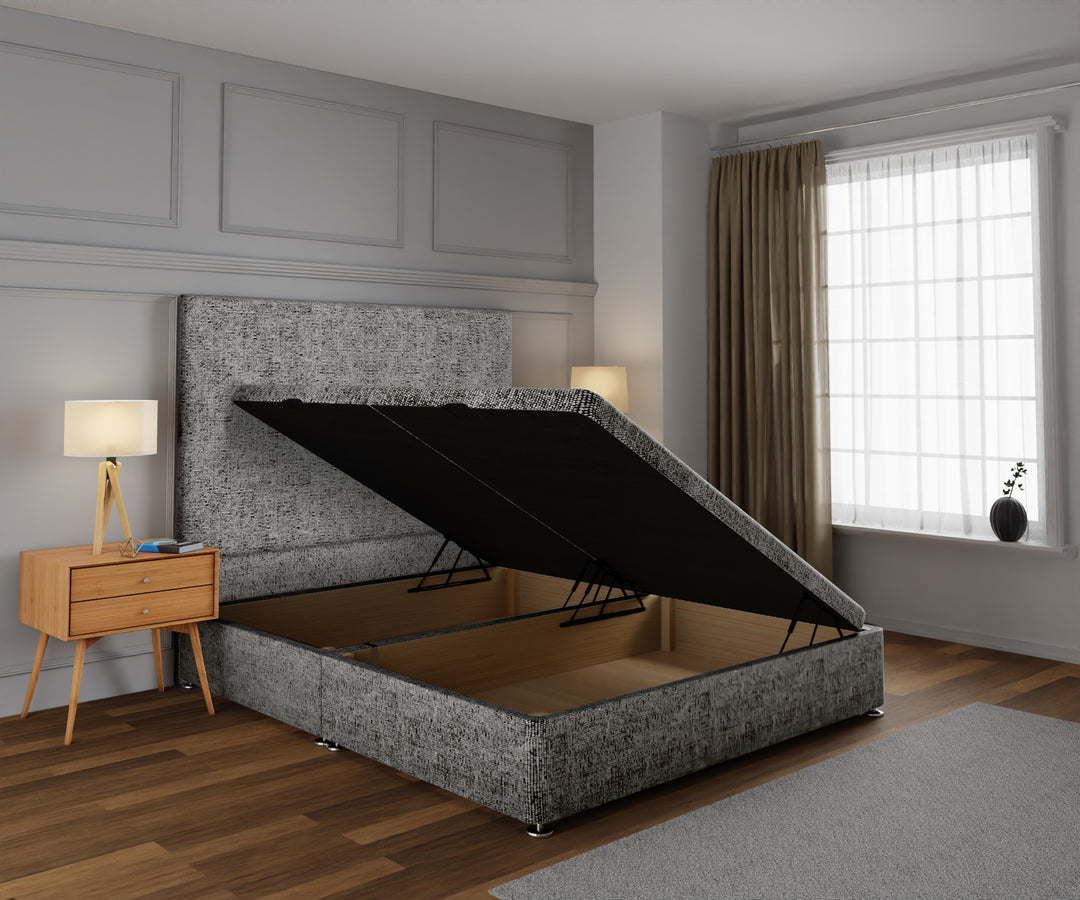 Olivia Plain Ottoman Storage Divan Bed Base With Headboard – Sleep ...