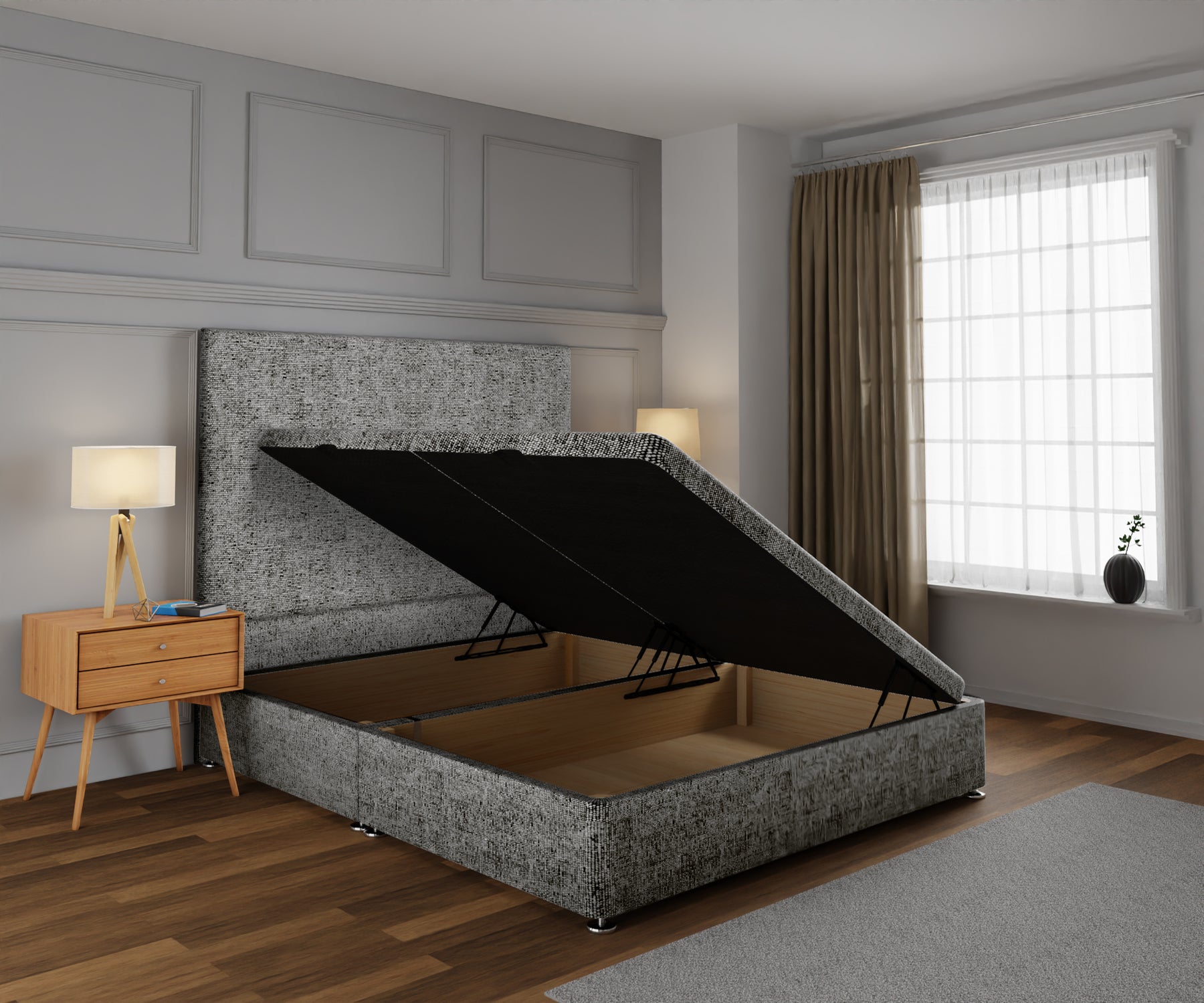 Olivia Plain Ottoman Storage Divan Bed Base With Headboard – Sleep ...