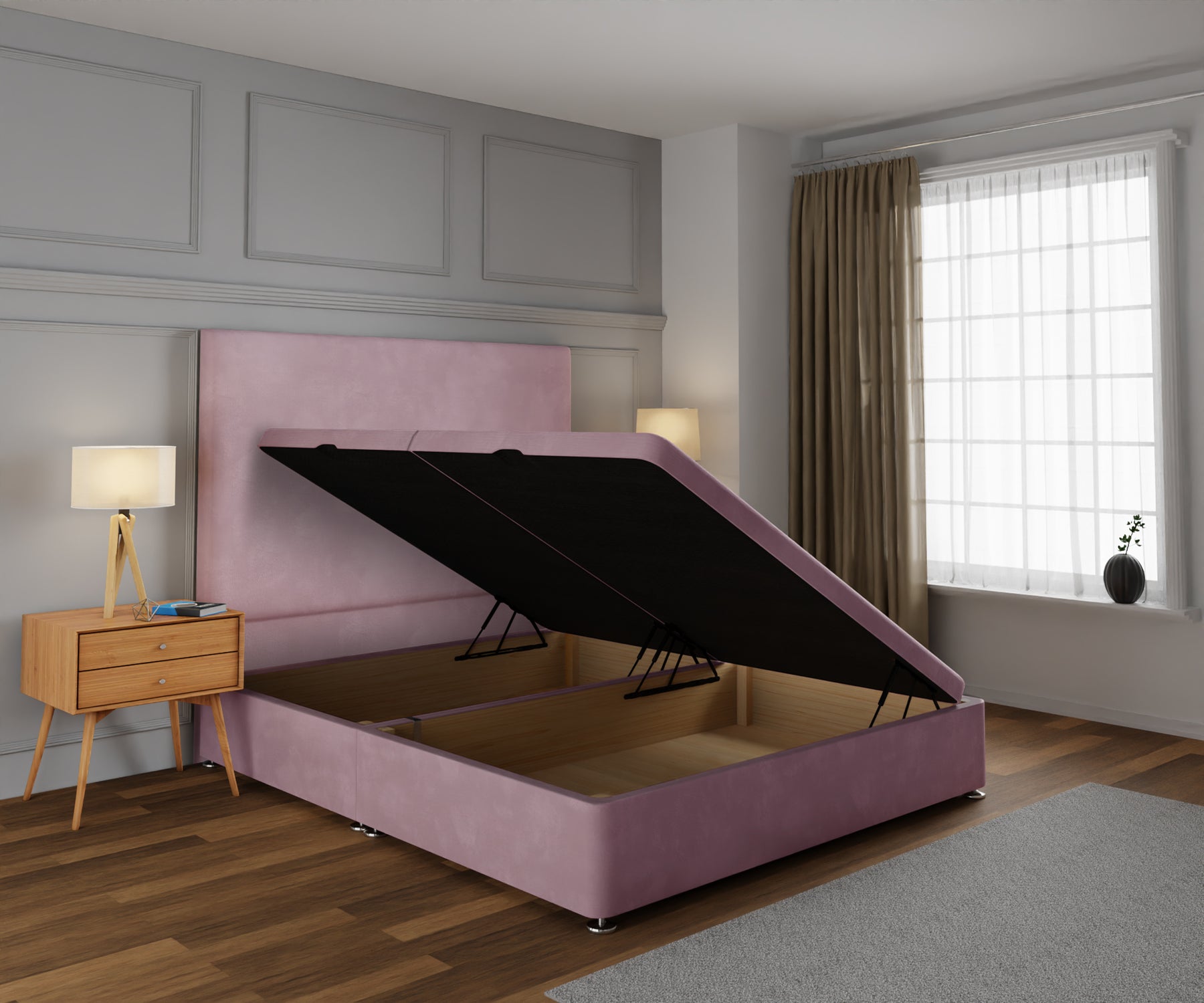 Olivia Plain Ottoman Storage Divan Bed Base With Headboard – Sleep ...